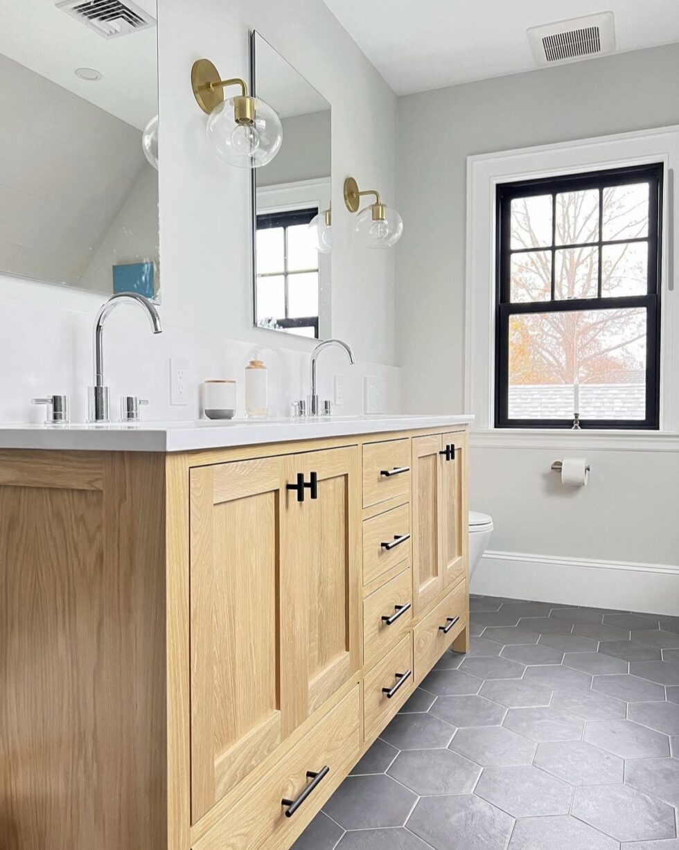 Custom White Oak Bath Double Vanity – Roxbury MA | Grain Architectural ...